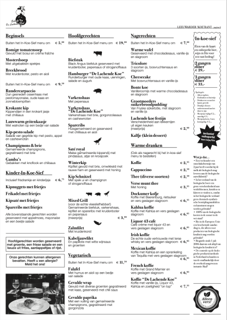 Menu - De Lachende Koe